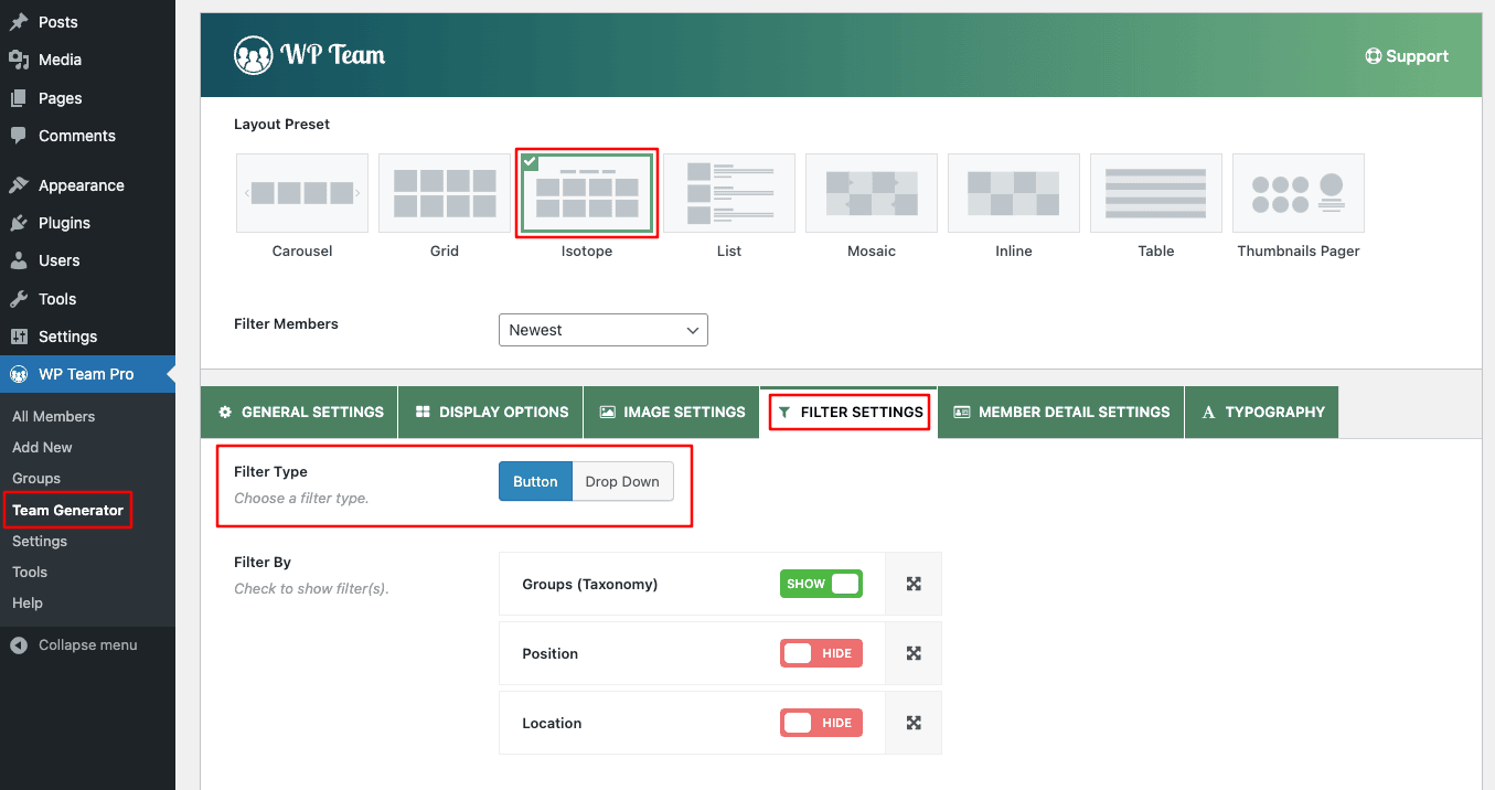 How to Customize Filter Types (Button or Dropdown) - WP Team