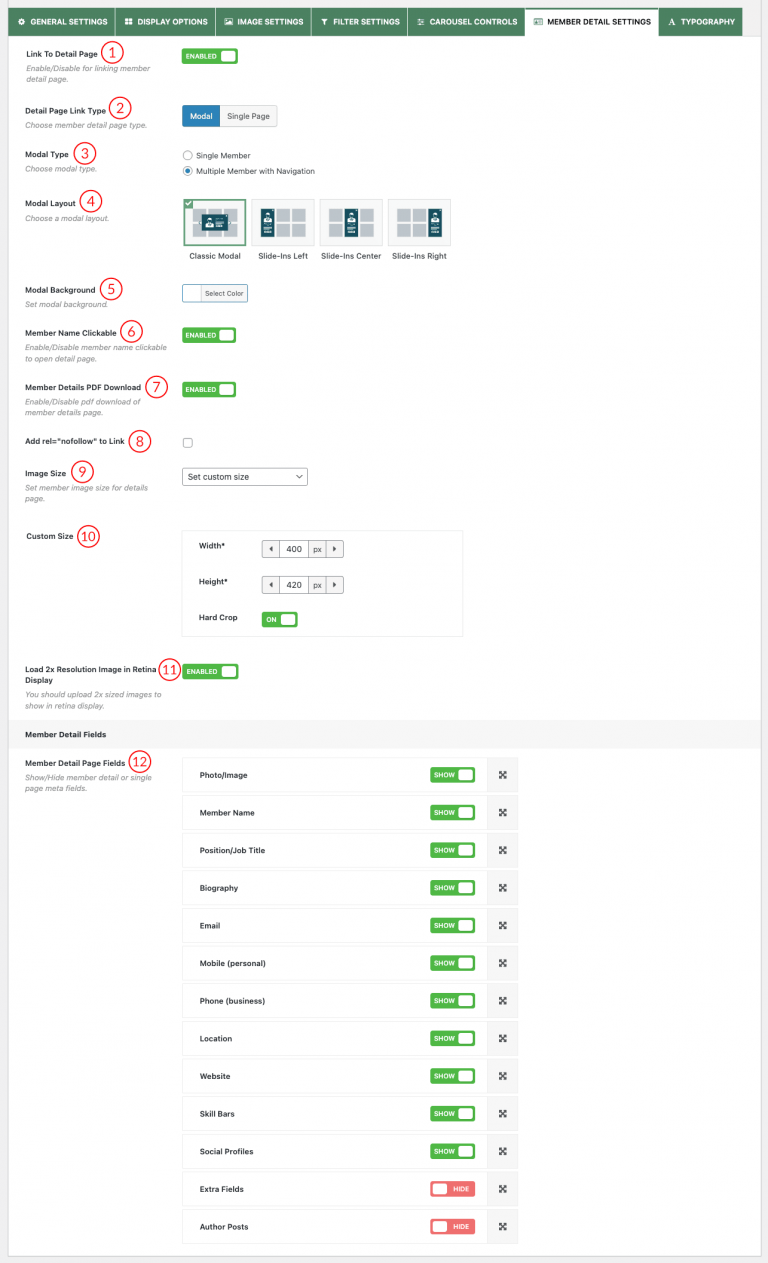 Member Detail Settings - WP Team