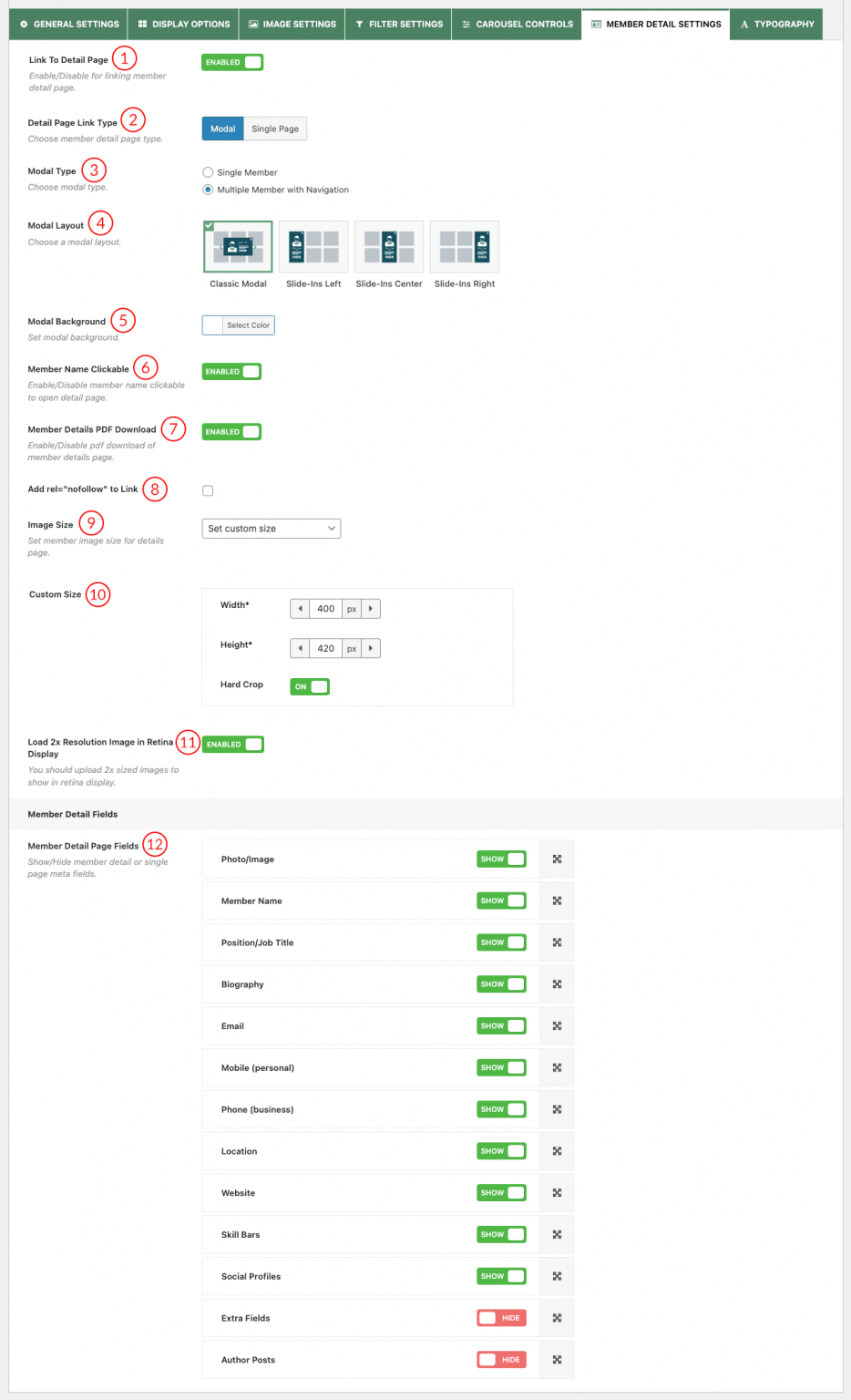 Member Detail Settings - WP Team